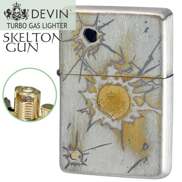 DEVIN Turbo Gas Lighterライテック社のガス注入式ターボライターです。コンマ8mmの厚いボディーで重量感漂う仕様。黄金色が美しいガスライターユニットを使用。気品漂うアンティークブラウンのオリジナルケース入り。SKELET...