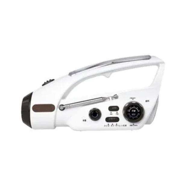 STAYER 手回し充電式ラジオライト WH GLHRL-WH概要：ソーラー充電と手回し発電の両方に対応した充電式ラジオライト。乾電池不要で防災・アウトドアに最適。特徴：AM/FMラジオ受信／ワイドFM対応、LEDライト搭載で夜間も安心。特...