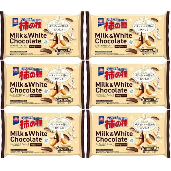 「商品情報」●亀田の柿の種ミルク＆ホワイトチョコレート 70g(4袋入) ×6袋セット●原材料・成分準チョコレート（国内製造）、米粉（うるち米）、でん粉、しょうゆ、砂糖、魚介エキス調味料、たん白加水分解物、こんぶエキス、食塩／光沢剤、乳化剤...