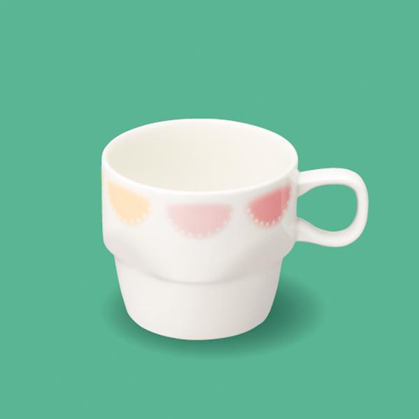 ふんわりとした雰囲気の絵柄がお料理を引き立てます。乳児クラスも幼児クラスも年齢を問わずお使いいただけます。■商品名：スタックマグカップ■サイズ：109×79×高さ69mm■満水容量：220cc■材質：強化磁器温冷配膳車対応,電子レンジ対応,...