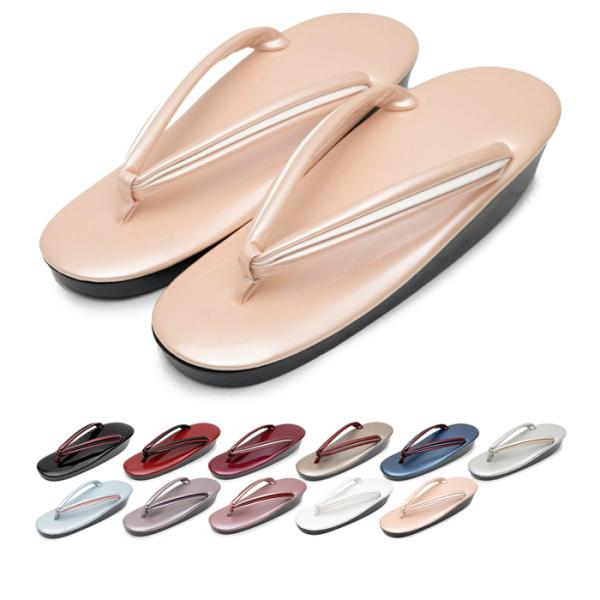 パール感のあるツルツルした素材のウレタンソールの草履です。サイズ Mサイズ：23.5cmくらいまでLサイズ：24.5cmくらいまで※サイズには個人差が御座います。素材 底：ウレタンカラー 黒　赤　赤チソ　茶　紺　ネズ　青磁　紫　ローズ　クリ...