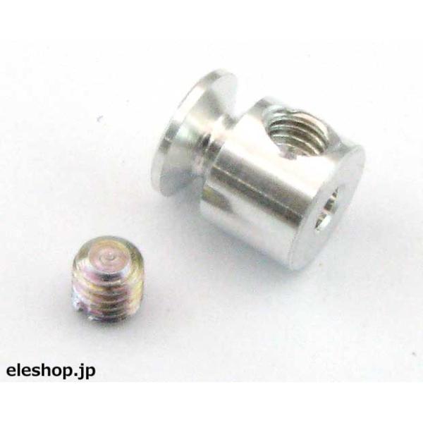 マブチモーター等に取り付ける、ドライブ側の輪ゴム用プーリー。モーター軸2mmに適合。マイナス頭ネジ付き。