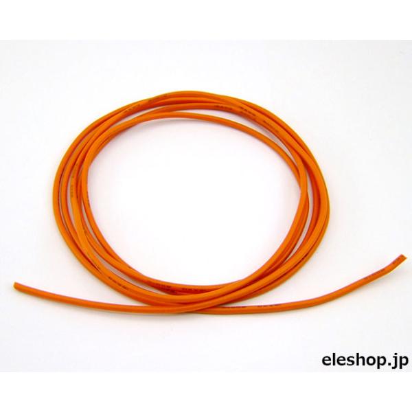 シリコン被覆の耐熱電線。高い柔軟性でありながら強度も高く、ロボットなどの可動部などに最適。サイズAWG16、長さ2m、橙色。