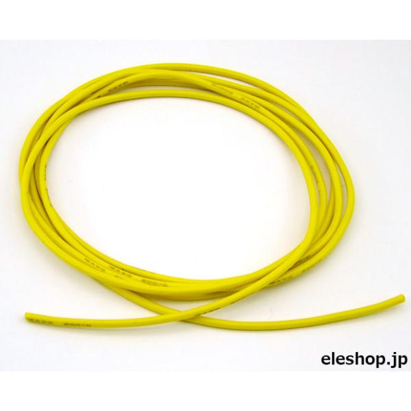 シリコン被覆の耐熱電線。高い柔軟性でありながら強度も高く、ロボットなどの可動部などに最適。サイズAWG16、長さ2m、黄色。
