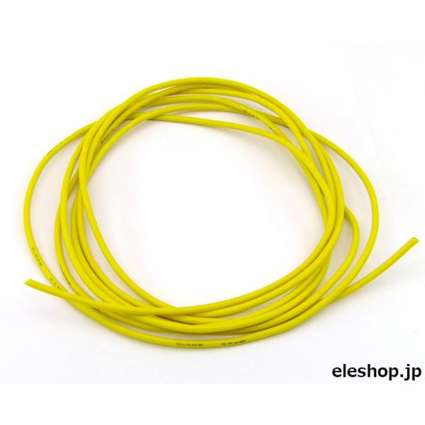 シリコン被覆の耐熱電線。高い柔軟性でありながら強度も高く、ロボットなどの可動部などに最適。サイズAWG18、長さ2m、黄色。