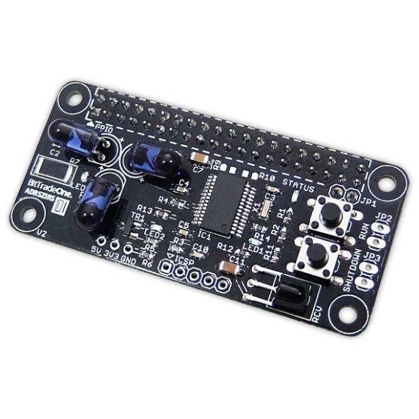 コンパクトなRaspberry Pi Zero にぴったりの”pHAT”サイズでラズパイZeroと重ねて使用する赤外線リモコン基板です。赤外線発光ダイオードを3個搭載することで送出範囲を広範囲にサポートします。