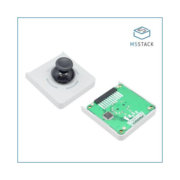 ゲーム機に使用されるサイズのジョイスティックを搭載したM5Stack FACES用の拡張カバーパネルです。X軸/Y軸/ボタンの押し込みに対応。周囲4方向にRGB LEDも実装されています。