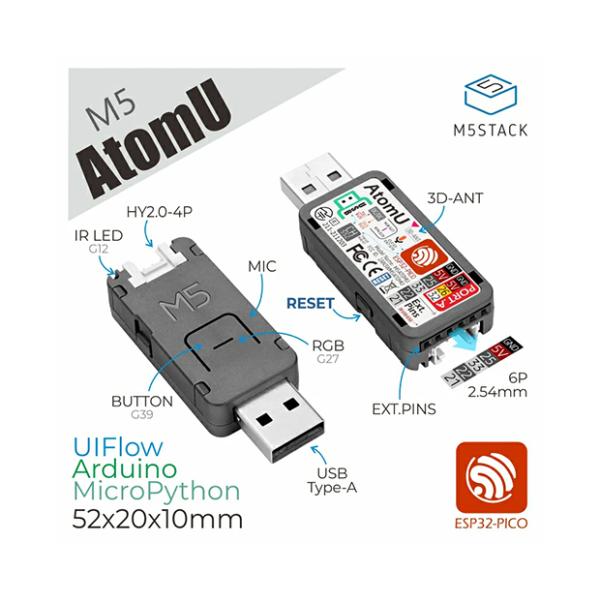M5Stackの小型マイコンボード、ATOMシリーズにUSB直結タイプの「ATOM U」が登場しました。<br>本機の特徴は、音圧検知や音声認識などに応用可能なI2S接続の高感度MEMSデジタルマイクを内蔵することです。M5St...