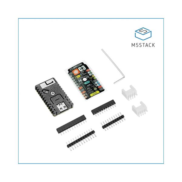 M5Stamp C3は、切手大のプリント基板にSoC「ESP32-C3」と無線アンテナや最小限の入出力、書き込み用USBインターフェース等をまとめた、M5シリーズ最小クラスのデバイスです。面実装部品やDIPモジュールとして他の基板に実装した...