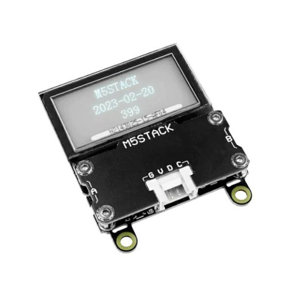 消灯中のパネルが無色透明で、裏側が透ける少し変わったOLEDディスプレイのM5Stackシリーズ用拡張ユニットです。制御用のマイコンをユニット側に搭載しているのでI2Cインターフェースで簡単に制御できます。M5Stackシリーズ各種向けサン...