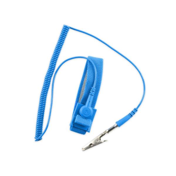 帯電防止用リストバンド。修理中の静電気によるデバイスや部品の破損を防ぎます。ワニ口クリップ部を、接地された導体に接続して使用してください。