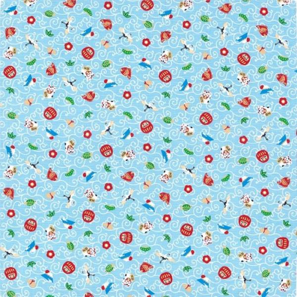 ○有職　小風呂敷　いいものあつめ　縁起　約50×50cm　綿100％　日本製　新品　・約50cm角の小風呂敷です。　・弁当包みやひざ掛けなど使い勝手の良いサイズです。　・シャンタン生地を使用しています。　・タペストリーや壁にかけてインテリア...