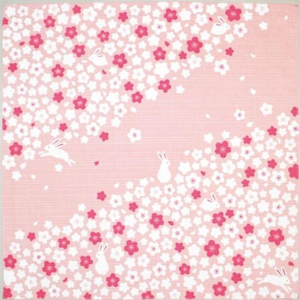 ○宮本　kenema　小風呂敷　桜うさぎ　約50×50cm　綿100％　日本製　新品　・一三巾(いちさんはば)と呼ばれる約50cm角の小風呂敷です。　・弁当包みやひざ掛けなど使い勝手の良いサイズです。　・厚手で素材感のあるシャンタン生地を使...
