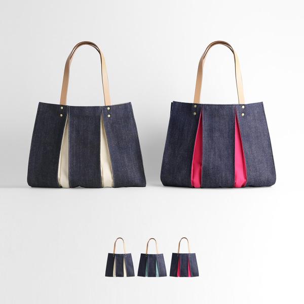 「ougi」denimシリーズに新しいサイズのトートバッグが登場です。A4サイズが横向きに入り、長めの持ち手で肩に掛けることができホック付です。普段使いから通勤までシンプルなデザイン、ユニセックスでお使いいただけます。伝統的なシャトル機械で...