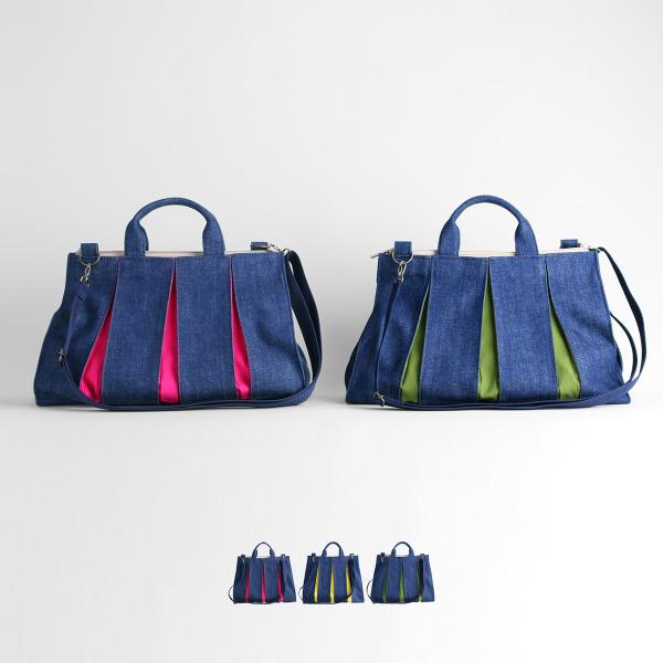 「ougi」シリーズに新しいバッグが登場です。欧米の高級ブランドにも採用されている岡山デニム。伝統的なシャトル機械で織られた手織りに近い素材感が魅力のセルビッチ（耳付き）デニムに、三か所の挿し色が広がるデザインが特徴でビビッドな挿し色が映え...