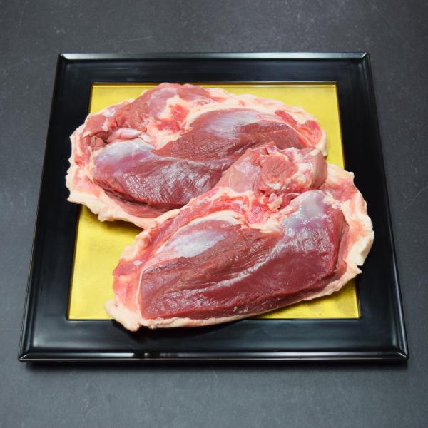 商品名：     合鴨ロース（むね肉）1羽分〈2枚入〉（冷凍）内容量：　内容量：約1050gカット：　ブロック状態：　　冷凍（真空パック）目安人数 5〜6人前