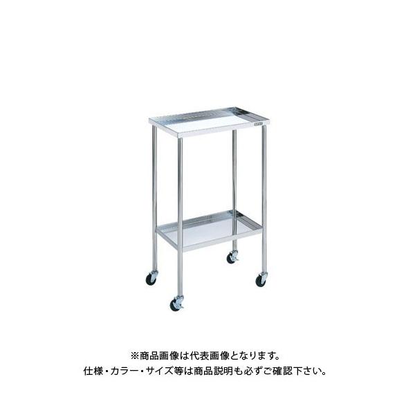 【メーカー】●オリジナルブランド【特長】●拭取りやすいコーナー形状【仕様】●外寸：W485×D315×H785mm●質量：6kg●材質：SUS304、BA仕上げ(支柱/棚板はSUS304)●キャスター：50φゴム車  スチール金具※北海道・...