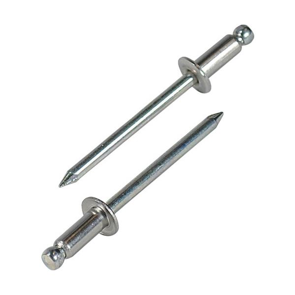 【メーカー】●（株）ロブテックス【仕様】●かしめ板厚(mm)：1.2〜3.2●リベット長(mm)：6.6●フランジ径(mm)：7.9●リベット径(mm)：4.0●下穴径(mm)：4.1〜4.2●せん断強度(N)：3400●引張強度(N)：3...