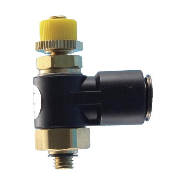 【メーカー】●千代田通商（株）【仕様】●接続口径：M5×0.8●適合チューブ外径D(mm)：6●使用流体：空気●使用温度範囲：-5〜60℃(凍結なきこと)●使用圧力：0.05〜0.7MPa●メーターアウトタイプ【材質・仕上げ】●樹脂部品:ポ...