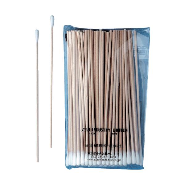 【メーカー】●日本綿棒（株）【仕様】●先端径(mm)：4.8●軸長(mm)：150●タイプ：片綿球・木軸●木軸【材質・仕上げ】●綿球:コットン+レーヨン混紡●木軸:白樺材【1注文あたり入数】●100本【質量】●55.000G