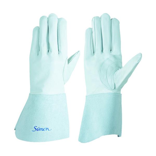 【メーカー】●（株）シモン【仕様】●色：白●サイズ：フリー●全長(cm)：30●手のひら周り(cm)：22.0●中指長さ(cm)：8.5●厚さ(mm)：袖部1.2、手のひら部0.8●タイプ：5本指【材質・仕上げ】●手のひら部:牛本革●袖部:...