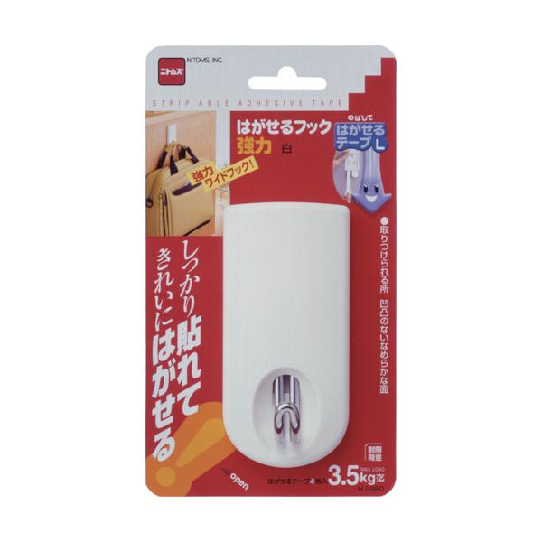 【メーカー】●(株)ニトムズ【仕様】●耐荷重(kg)：3.5●縦(mm)：105●横(mm)：49●パック内容：フック1個、はがせるテープL4枚●フック材質：防錆処理鉄線●粘着式(はがせるタイプ)【材質・仕上げ】●ABS樹脂●粘着剤：合成ゴ...