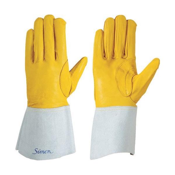 【メーカー】●（株）シモン【仕様】●色：黄●サイズ：フリー●全長(cm)：30●手のひら周り(cm)：22.0●中指長さ(cm)：8.5●厚さ(mm)：袖部1.2、手のひら部0.8●タイプ：5本指【材質・仕上げ】●手のひら部:牛本革●袖部:...