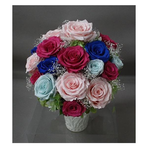 バラ・アジサイ・カスミソウすべてプリザーブド使用ですサイズは約ですが高さ３０cm・横２０ cm・奥行き２０cmになります（ケースサイズになります）色違いでもお作りいたしますお気軽にご質問ください期日指定発送可能ですプレゼントされる場合は直接...