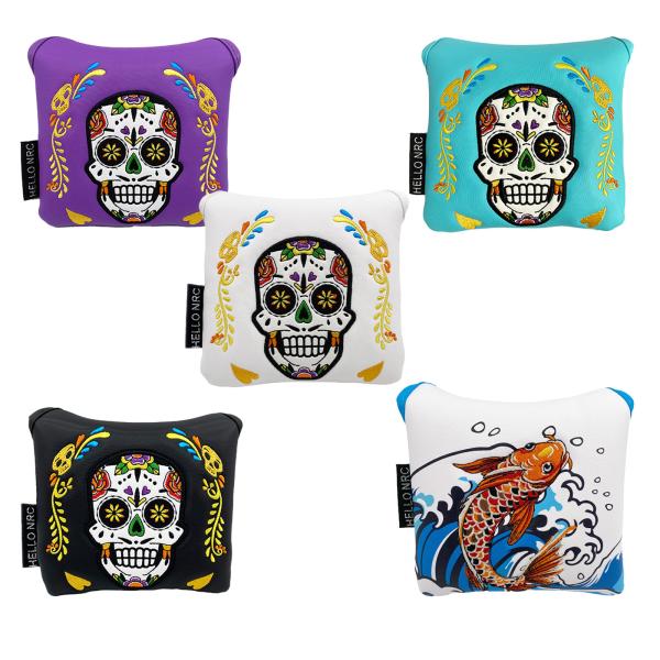 ゴルフ カバー パターカバー 磁石タイプ開閉 オデッセイ 2ボール テーラーメイド スパイダーパター 対応 マレットタイプ メキシコ スカル 錦鯉 方形