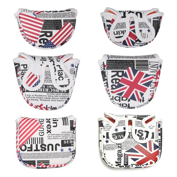 ゴルフパターカバー 磁石タイプ開閉 オデッセイ２ボール テーラーメイド スパイダーパター センターシャフトに適合 アメリカ国旗 イギリス国旗 英字新聞柄半円型約13×12×2.5センチ方型約14×12.5×3センチ小型約12×8×2.5セン...