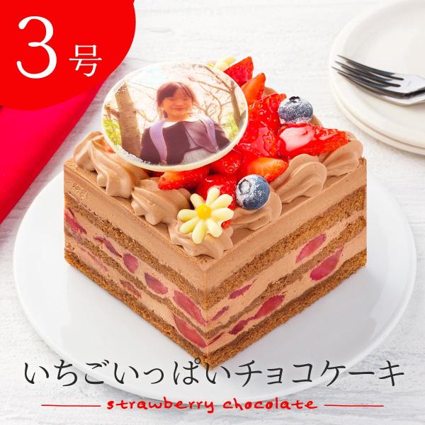 誕生日やお祝いには写真ケーキ●商品情報・商品名：いちごいっぱいチョコケーキ・3号-9cm×8cm※ロウソク5本入1袋別添●原材料原材料：いちご, ブルーベリー,ラズベリー, 生クリー ム,チョコレート, 砂糖, 卵, 小麦粉, はちみつ,マ...