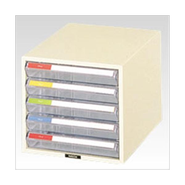 ●規格：Ａ４判タテ型，浅型５段●外寸：幅２５８×奥３５１×高２３７ｍｍ●重量：３．２ｋｇ●引出内寸：幅２２５×奥３１１×高３２ｍｍ●材質：本体＝スチール，引出＝透明スチロール樹脂