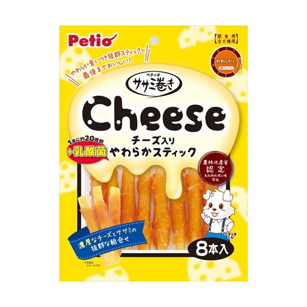 やわらか食いつき抜群スティックで最後までおいしい！濃厚なチーズとササミの抜群な組合せ！乳酸菌配合でお腹の健康維持。