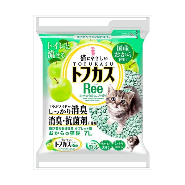 ・おからの猫砂に色と香りが付きました。・ブルーグリーンの砂に、スッキリさわやかな青りんごの香り。・転がりにくい形状で、飛散りを抑え、固まりも抜群です。