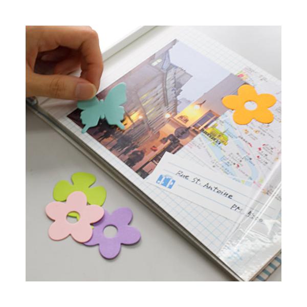 カラフルでさまざまな形に抜かれたペーパーパーツは、アルバムに挟んでもフィルムがボコボコとなりにくいように薄めの紙を選びました。紙でできているので文字を書き込むこともできますよ！■サイズ：約W40×H40mm■カラーアソート4枚入り