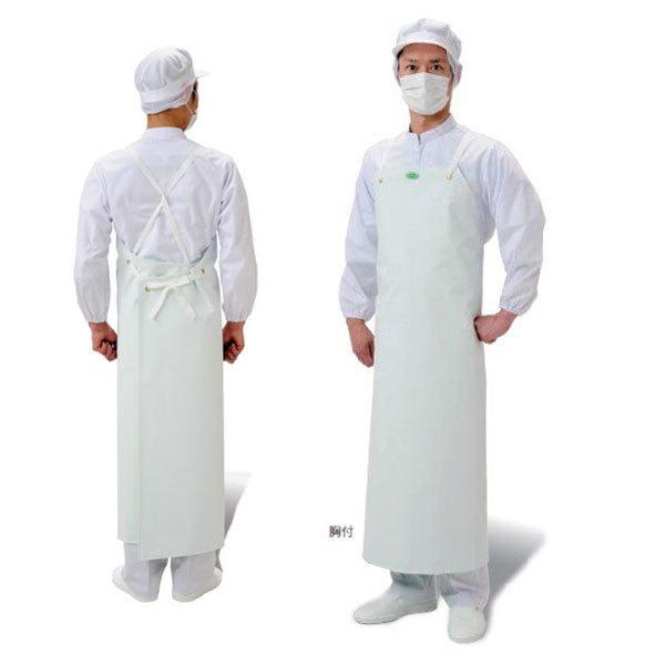 炊事用エプロンのベストセラー商品日本製■素材表面・裏面：抗菌配合ポリエステル両面ＰＶＣ配合中間：ポリエステル100％■厚さ：0.37mm■紐：アクリル平紐　130ｃｍ×2本ミシンを使用しない熱融着加工防水性に富み、強度も高くハードな作業に最...