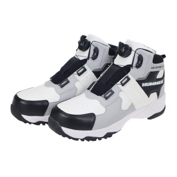 SUVブランドの【HUMMER】をイメージしたミドルカットタイプのワークシューズFREELOCKダイヤル式採用で脱ぎ履きが簡単＆自分好みのフィット感に調整可能3E相当規格でゆったりとした足入感と発泡樹脂中敷で快適な履き心地くるぶしまで保護す...
