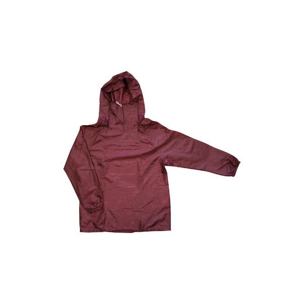 頭からかぶるヤッケタイプです胸部にポケットつきフードと裾には調整用の紐つきです■サイズ：M〜5L■生地：ポリエステル100％　アクリルコーティング(表面はっ水）