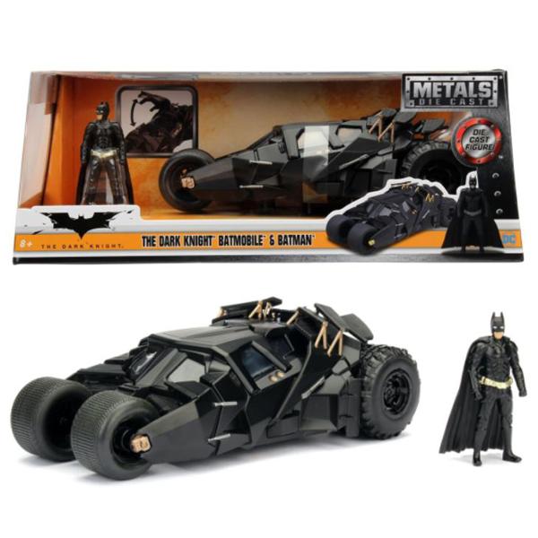 JADATOYS社【 バットモービル 】の1:24スケールダイキャストミニカーです！映画「バットマン ビギンズ」「ダークナイト ライジング」で使われたバットモービルです！バットマンのフィギュアも付いているので、並べて楽しめるセットです！バッ...