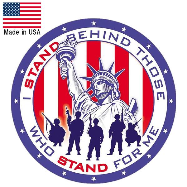 "I STAND BEHIND THOSE WHO STAND FOR ME" 自由の女神 アメリカ軍 看板 直径30cm自由の女神と兵士がデザインされた丸形メタルサインです。"I STAND BEHIND THOSE WHO STAND ...
