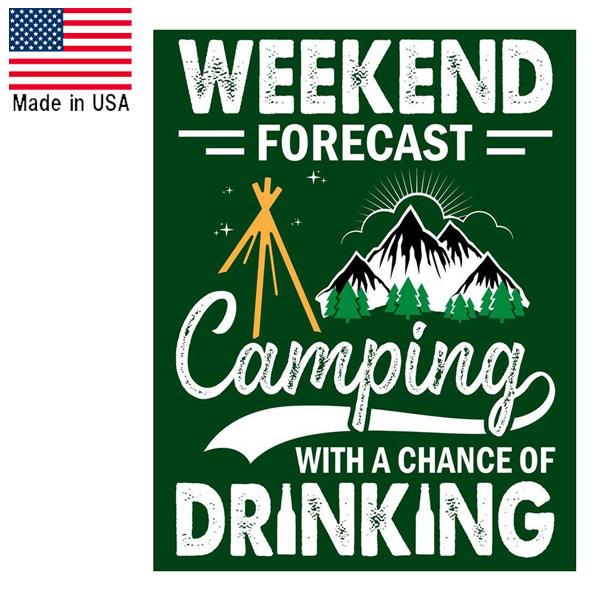 メタルサイン "Camping" キャンピング 縦41cm×横32cm"WEEKEND FORECAST" "Camping" "WITH A CHANCE OF DRINKING"と書かれたキャンプデザインのメタルサインです。キャンプに飾...