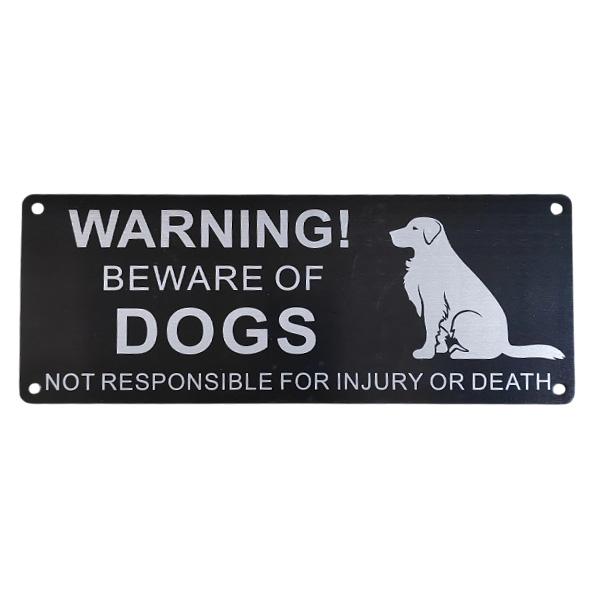 【商品詳細】"WARNING! BEWARE OF DOGS.NOT RESPONSIBLE FOR INJURY OR DEATH(警告！犬に注意。負傷や死亡について責任を負いません)"と書かれたアルミプレートです。四隅の壁掛け穴か、裏面...