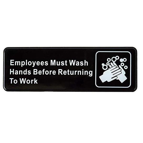 "Employees Must Wash Hands Before Returning To Work(従業員は職場に戻る前に、必ず手を洗わなければなりません)"と書かれたシンプルな看板です。ショップや会社の雰囲気を壊しません。厚さ約2mm...