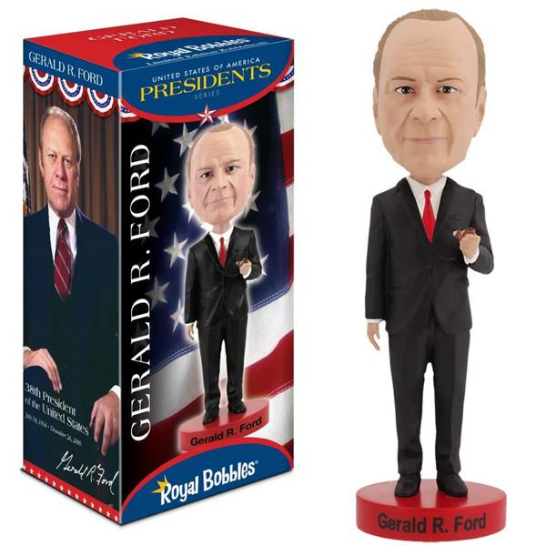 第38代アメリカ大統領 “ジェリー”ジェラルド・ルドルフ・フォード・ジュニアのフィギュアです。手塗りでペインティングを施されたこだわりの逸品！ 頭に触れると、ビョ〜ンビョ〜ンと頭が揺れるます。 ユニークでコレクション性の高いボビングヘッド。...