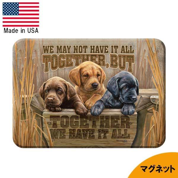 缶マグネット "TOGETHER WE HAVE IT ALL" ラブラドールレトリバー ブリキ 縦6cm×横9cm アメリカ製"TOGETHER WE HAVE IT ALL"の文字とラブラドールレトリバー3匹がデザインされたブリキ缶マグ...