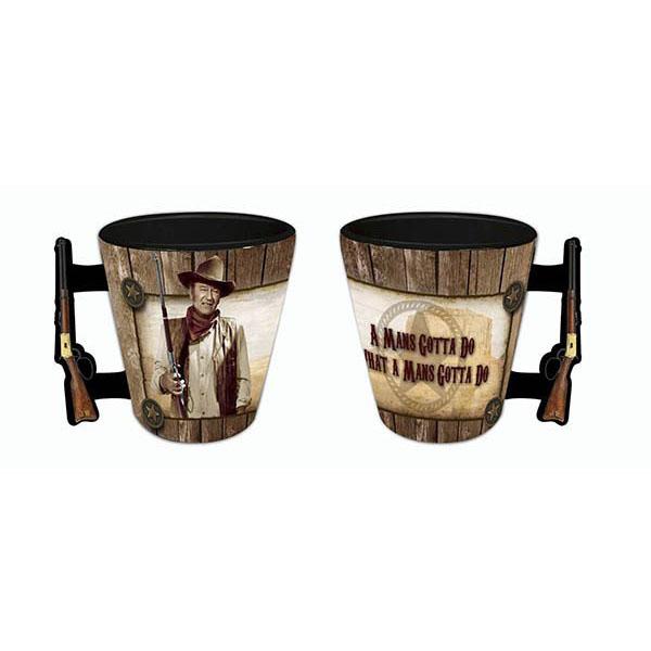 ジョン・ウェインのショットグラス。ライフル形のハンドル付きショットグラスです。【商品スペック】・サイズ（約）：縦5.5×横7.5×高さ7 (cm)・内容量（約）：57cc※食洗機の使用不可