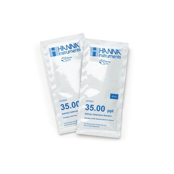 ●商品説明HI 98319（塩分テスター）とHI 981520（マリンモニター）の校正に使用する海水塩分標準液です。1袋の容量は20mLでコンパクトなため持ち運びや保管にも便利です。袋を開封し電極を直接入れ使用します。 HI 70024Pは...