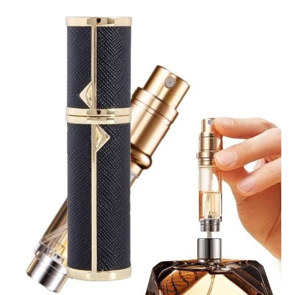 商品名：香水アトマイザーカラー：ブラック内容量：5ml補充方法：底部充填【商品説明】 香水、化粧水など持ち運びに便利な携帯用アトマイザーです。 手の平に収まるサイズ感で、外出時や旅行先にも持ち運びやすいサイズです。【製品特徴】 外側は、高級...