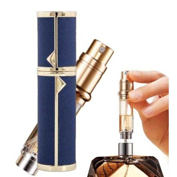 商品名：香水アトマイザーカラー：BLUE（青）内容量：5ml補充方法：底部充填【商品説明】 香水、化粧水など持ち運びに便利な携帯用アトマイザーです。 手の平に収まるサイズ感で、外出時や旅行先にも持ち運びやすいサイズです。【製品特徴】 外側は...