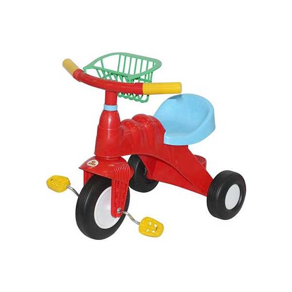 カラフルシンプル三輪車レッド×ライトブルー×グリーン×イエローバスケット付きトライク誕生日プレゼントやお孫さんへの贈り物に大人気ペダルをこいで進む３輪車